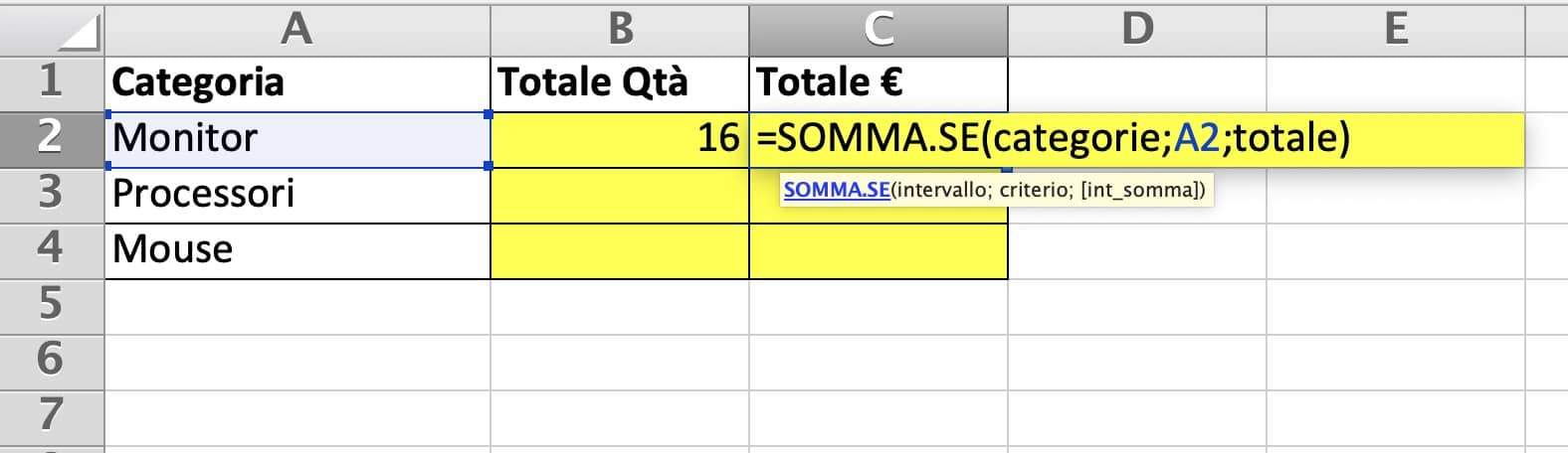 Funzione SOMMA.SE per sommare un elenco con un criterio - SOS Excel